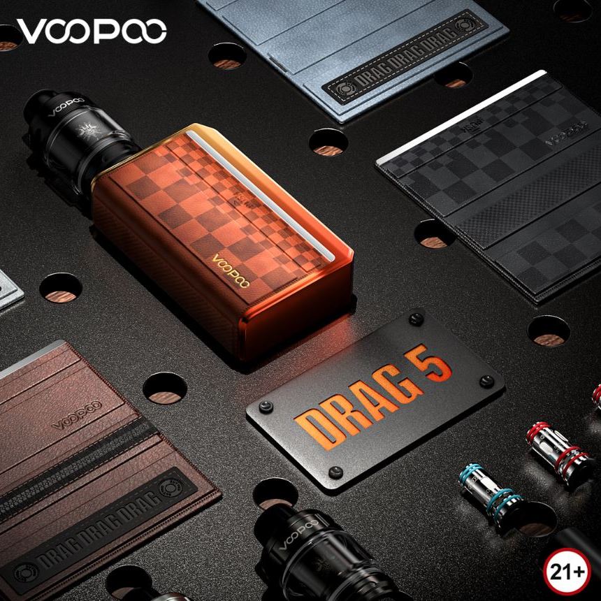 VooPoo Drag 5 Kit, drag 5 box mod, uforce-x tank, pnp x coils 5pk, dual 18650, dual battery